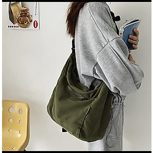 Aesthetic Boho Canvas Crossbody Bag Tote Bag, Women Girls Y2k Harajuku Grunge Shoulder Bag Large Retro Handbag
