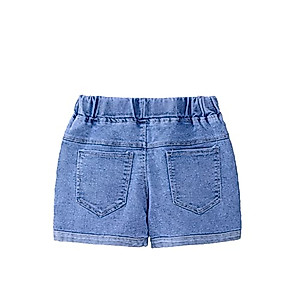QinCiao Baby Toddler Girls Roll Hem Denim Shorts Elastic Waist Embroidery Bottoms Jeans Hot Pants Heart 18-24 Months