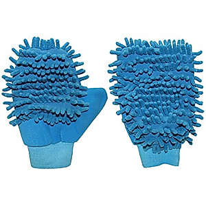 Black Duck Brand Set of 2 Microfiber Wash Mitts! Alternative Sides for Alternative Cleaning! Thumbed and Simple Mitt - 3 Assorted Colors! Safe for All Surfaces! (Blue)