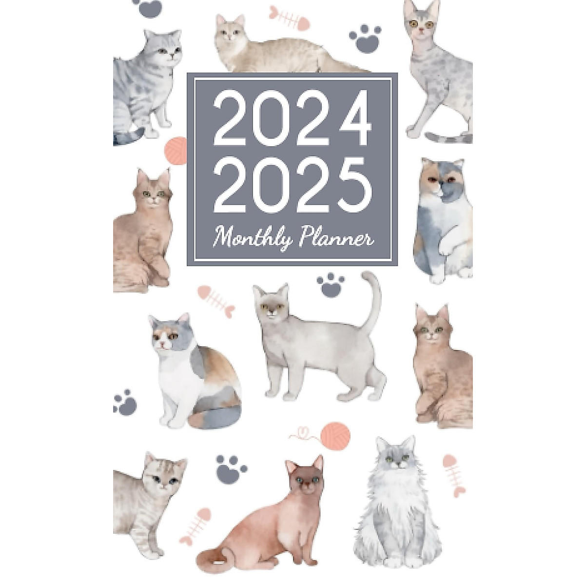 2024-2025 Monthly Planner: Pocket Size Monthly for 24 Months from JANUARY to DECEMBER Personalized Plan & Organizer Schedule, Appointment Notebook ... Federal Holidays | Adorable Cat Breeds Cover