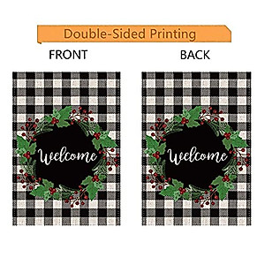 AUOIKK Winter Berry Wreath Welcome Garden Flag Vertical Double Sided, Christmas Outdoor Flag Farmhouse Holiday Home Christmas Yard Sign Outdoor Decoration 12.5 x 18 Inch