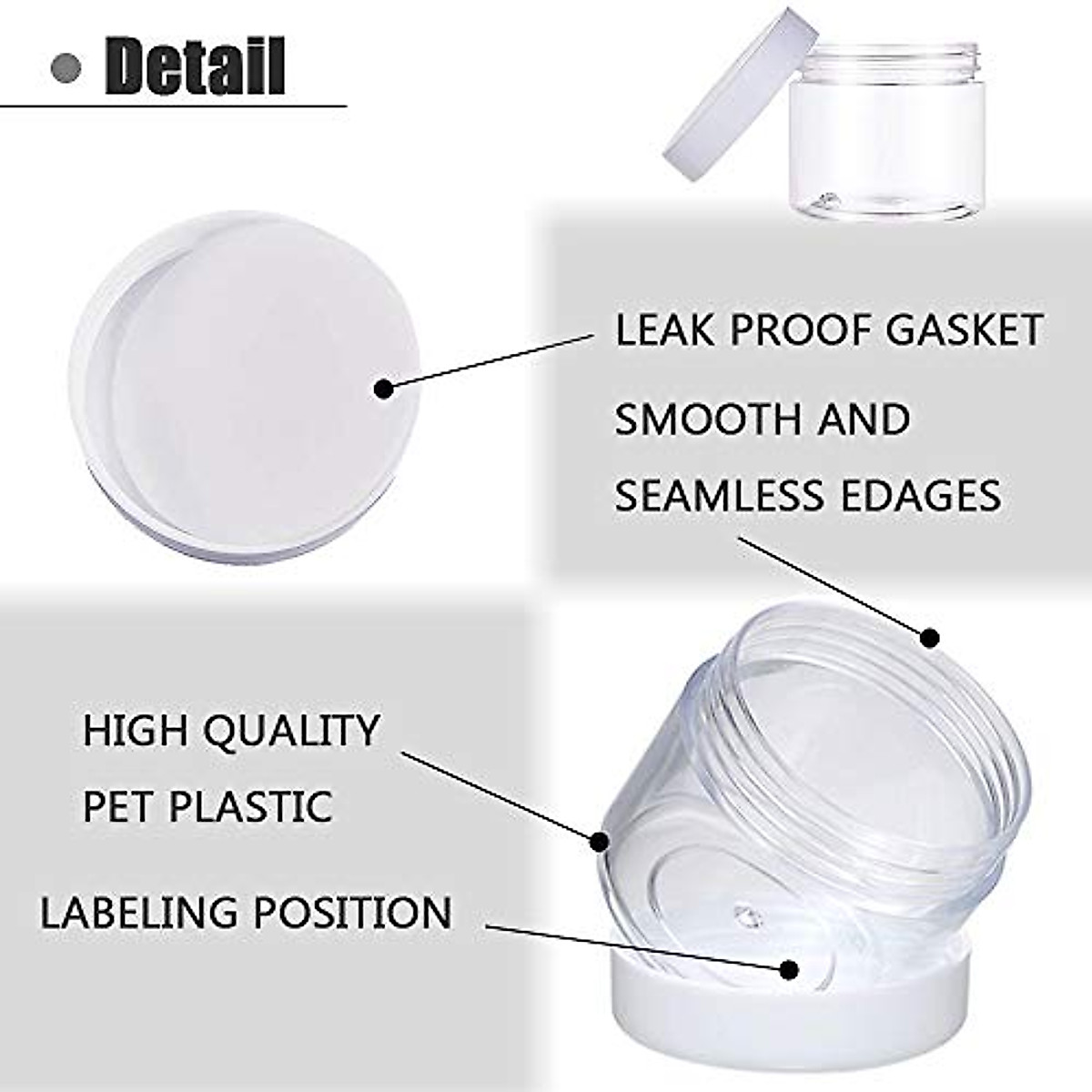 20 PCS 2oz Plastic Empty Jars with Lids(White),Wide-Mouth Refillable Storage Containers for Cosmetics,Empty Storage Container for Candy,Beads,Slime Making,Crafts,Creams,Gifts