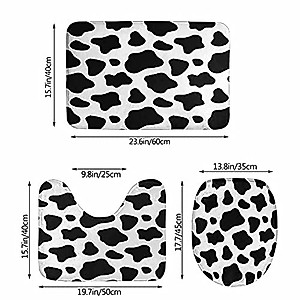 AOYEGO Black and White Cow Pattern 3 Pieces Bathroom Rugs Set Spots Farm Milk Animal Skin Camouflage Non Slip 23.6X15.7 Inch Soft Absorbent Polyester for Tub Shower Toilet