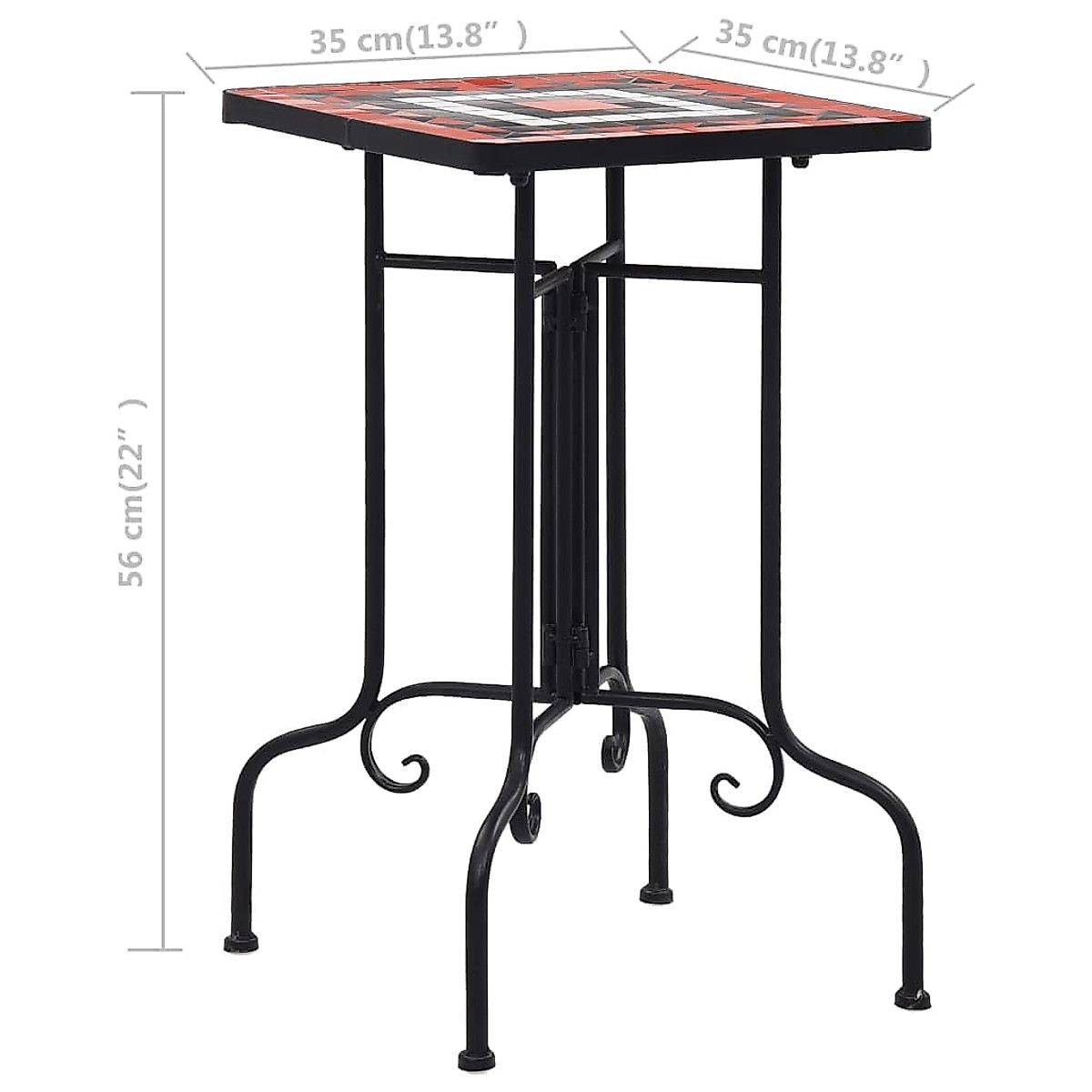 vidaXL Mosaic Outdoor Side Table - Durable Iron and Ceramic Construction, Elegant Curved Legs - Ideal for Garden, Balcony, Terrace - Also Serves as Flower Plant Stand - Brown Terracotta and White