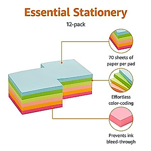 Amazon Basics Square Sticky Notes, 3 x 3-Inch, Assorted Colors, 12-Pack