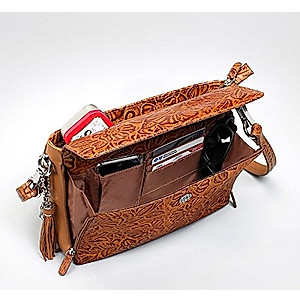 GTM GTM-22-TN Gun Tote'n Mamas Concealed Carry Tooled American Cowhide Shoulder Bag, Tan, Small