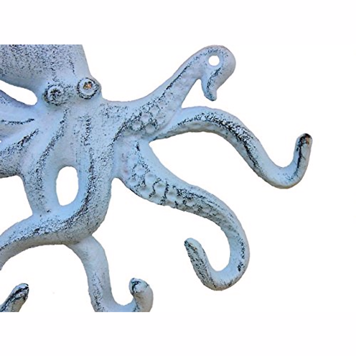 Rustic Dark Blue Whitewashed Cast Iron Octopus Hook 11 Inch - Decorative Hook - Sealife Metal Wall Hook