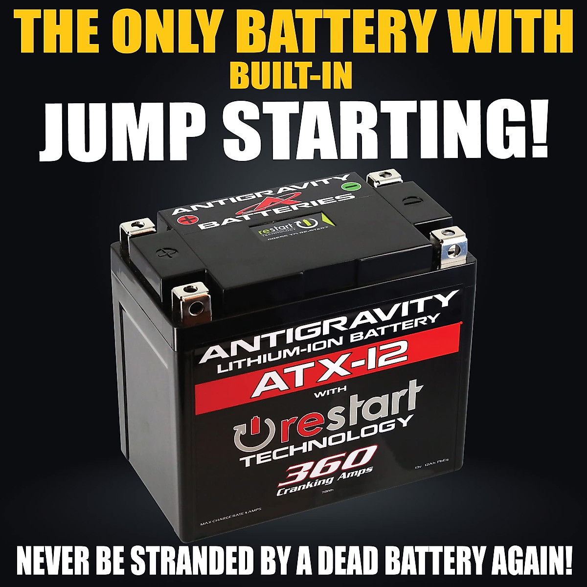 Antigravity ATX12 Performance Lithium Motorcycle Powersport Battery wth Built In Jump Starting, 6.1Ah. Replaces YTX12, YTX14, Honda, Yamaha, Kawasaki, Generators