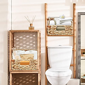 OUTBROS Water Hyacinth Wicker Storage Baskets, Hand-Woven Baskets with Handles, Nesting Wicker Basket Sets, Waterproof Woven Storage Baskets for Shelves, 3-Pack