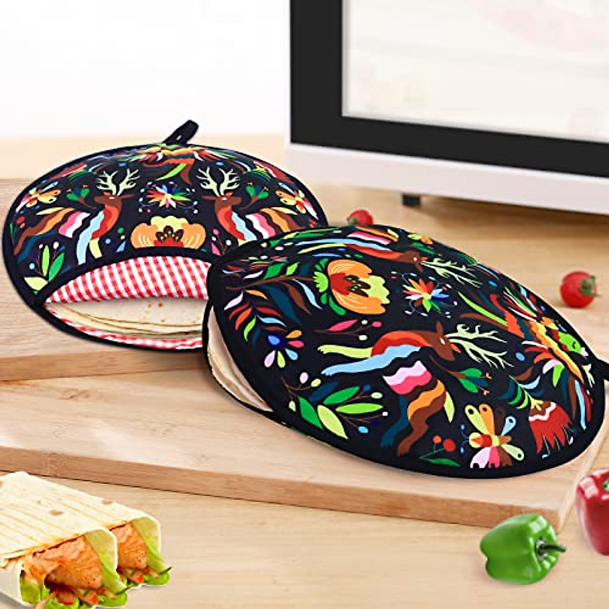 ZKOO Tortilla Warmer Pouch 12-Inch, Insulated Tortilla Holder -Microwavable Use Fabric Bag to Keep Food Warm.Ideal for Tortillas & Breads! (1, Black)
