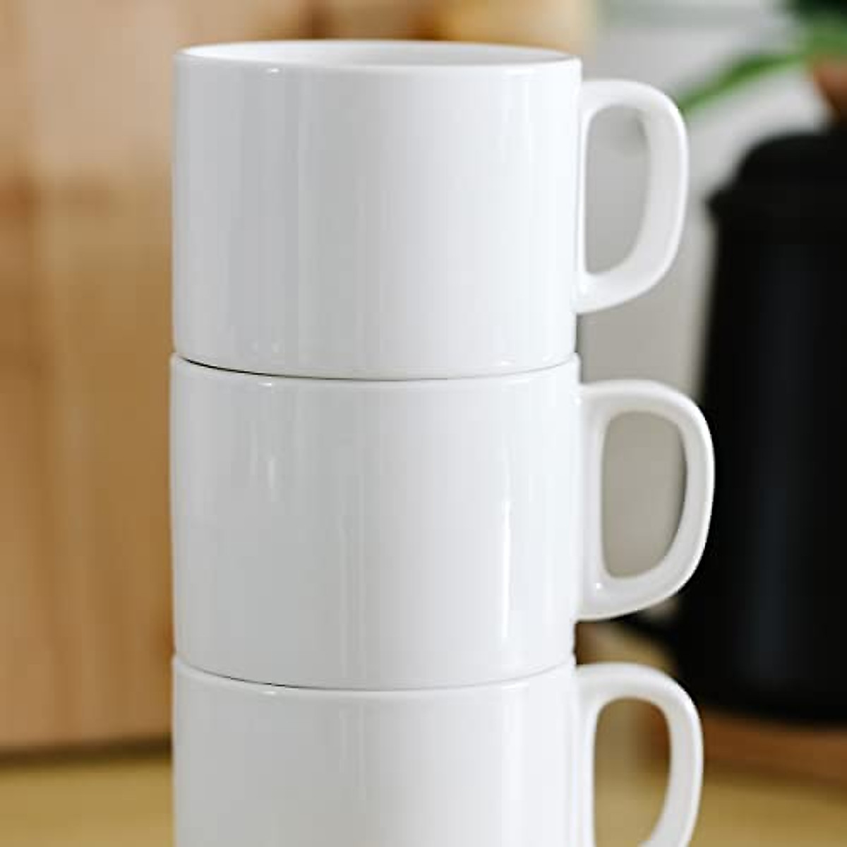 BTaT- Stackable Tea Cups and Saucers, White, Set of 6 (8 oz), Cappuccino Cups, Coffee Cups, White Tea Cup Set, British Coffee Cups, Porcelain Tea Set, Latte Cups