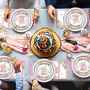 Avezano 192 Pcs Tea Party Decorations Tea Party Plates and Napkins Sets Floral Lets Partea Tableware Tea Party Supplies for Baby Shower Bridal Shower Wedding Birthday Decor Serves 24 Guests