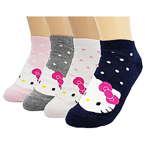 JJMax Women's Hello Kitty Cotton Ankle Socks Set, Cotton Blend Set, One Size,4 Pack