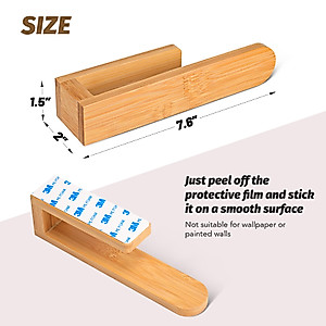 Maveite Bamboo Wall Towel Holder - Self Adhesive Bamboo Guest Towel Rack Shelf, Decorative Natural Wooden Bath Towel Rail for Bathroom, 8 Inch Wall Mounted Towel Bar for Kitchen