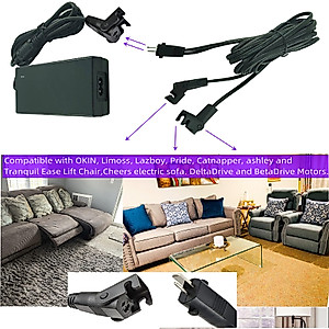 Fesasn Recliner Power Cord Replacement - 2 Pin Splitter Lead Y Cable for Lift Chair or Power Recliner Cord - Powers 2 Recliner Motors,for Okin Limoss Lazboy Pride Catnapper Recliner