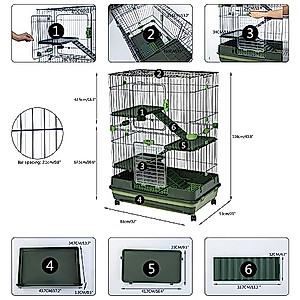 Yone jx je 4-Level Small Animal Cage Hutch with Wheels, Removable Tray, Platform and Ramp for Rabbit Bunny, Chinchillas, Ferret, Hedgehog & Gerbils (Green)