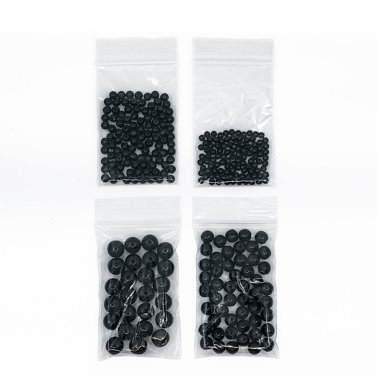 275 pcs Set of Czech Round Glass Beads, Jet Black - 3mm (100pcs), 4mm (100pcs), 6mm (50pcs), 8mm (25pcs) kit for Jewelry Making