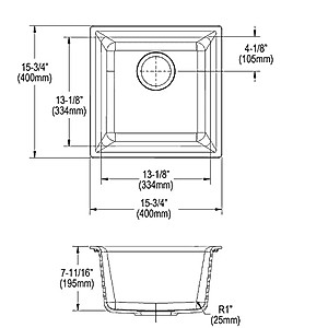 Elkay Quartz Classic ELG1616BK0 Black Single Bowl Dual Mount Bar Sink
