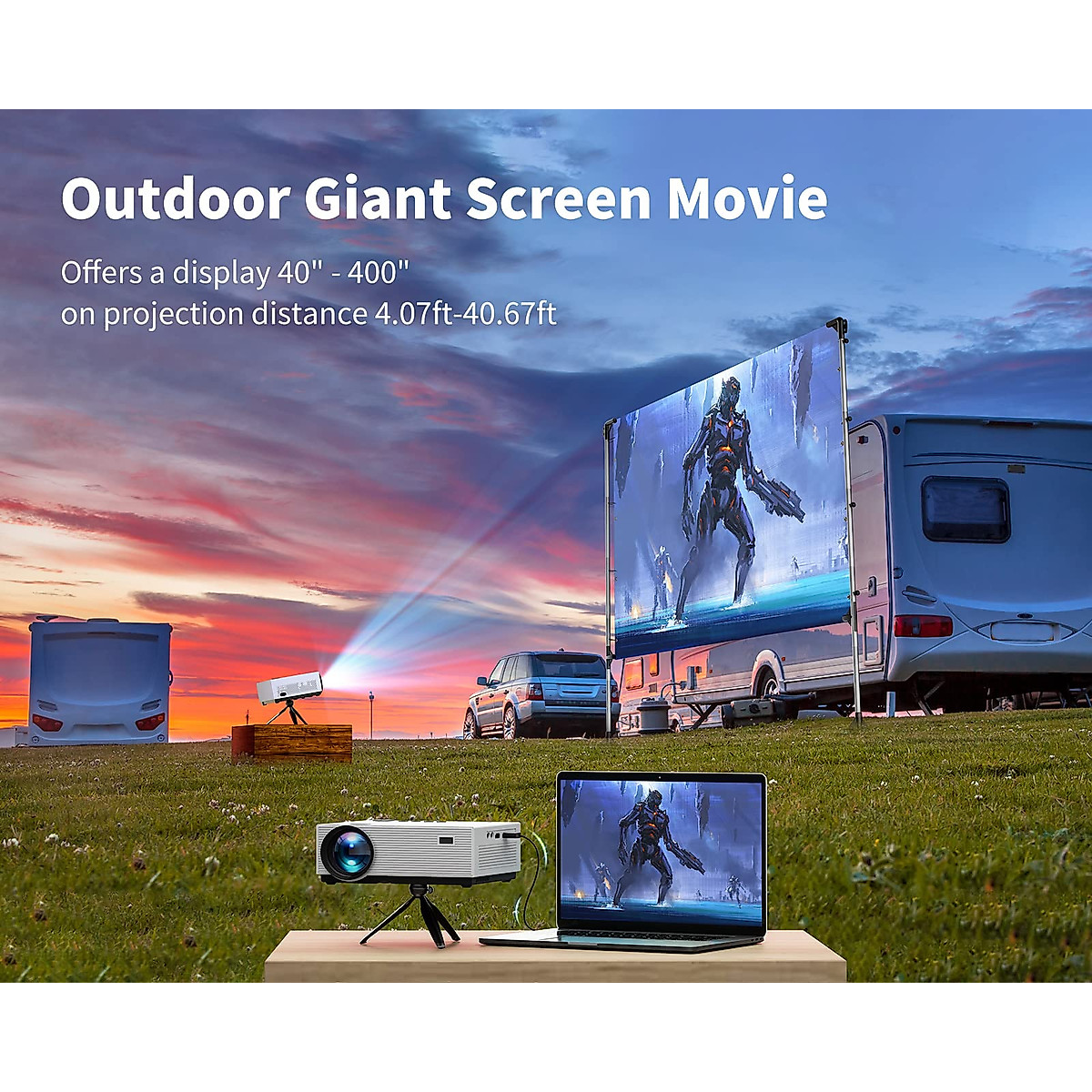 4K Projector with 5G WiFi and Bluetooth, Acrojoy 450 ANSI Native 1080P Mini Projector Support 400"Display, 75% Zoom, Portable Outdoor Movie Projector W/ Tripod and Bag, Compatible W/ TV Stick/USB/PS5