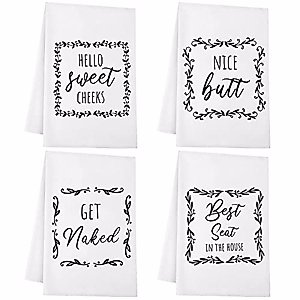 4 Pieces Funny Hand Towel with Sayings Decorative Kitchen Towels Rustic Bath Hand Towels for Bathroom Kitchen Farmhouse Restroom, 16 x 24 Inch