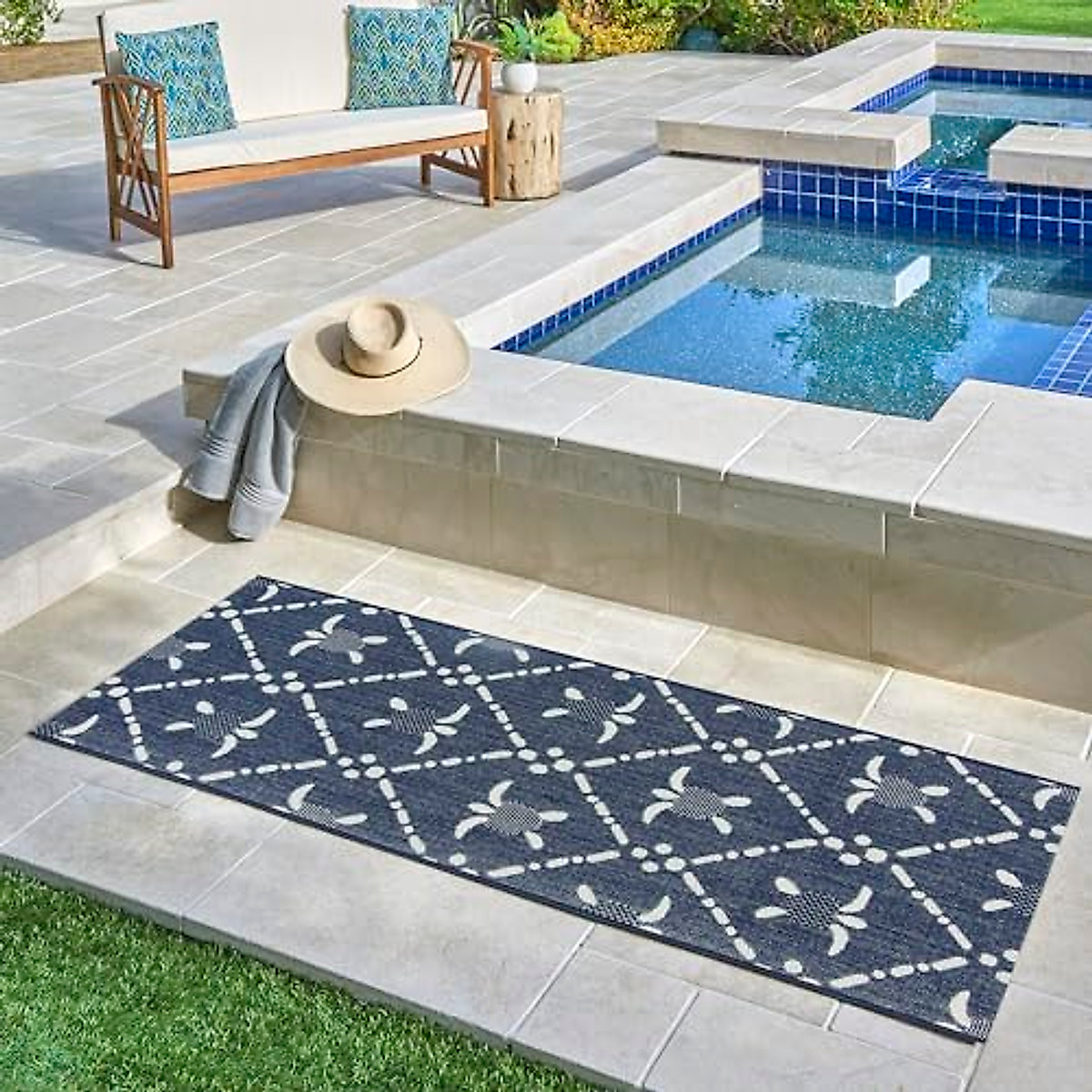 Gertmenian Reyn Spooner Kona Coast Fresco Hawaiian Tropical Rugs | Washable, Stain & UV Resistant Indoor Outdoor Area Rug | Teal Blue Ivory Cream, Royal Hanu Sea Turtle, 2x6 Runner, 46662