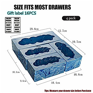 Levvohd 4 Separate Ziplock Bag Storage Organizer, Food Zip lock Bag Storage Organizer for Kitchen Drawer, Compatible with Gallon, Quart, Sandwich & Snack Variety Size Baggie Dispenser (Blue and White