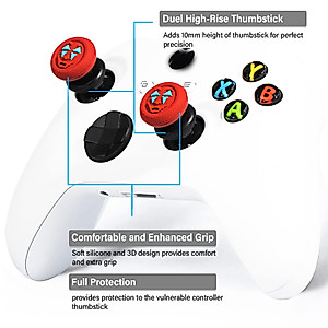 Playrealm FPS Thumbstick Extender &Texture Rubber Silicone Grip Cover 4 Sets for Xbox Series X/S & Xbox One Controller(Joker Red+Blue)