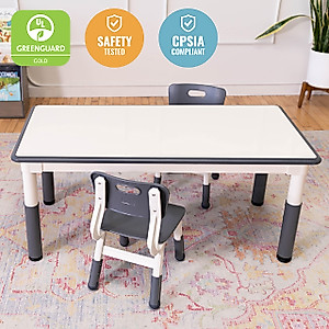 ECR4Kids Rectangle Dry-Erase Activity 2 Adjustable Height Plastic Grey Childrens-Table-and-Chair-Sets