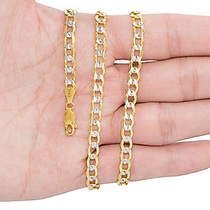 Nuragold 10k Yellow Gold 5.5mm Cuban Chain Curb Link Diamond Cut Pave Two Tone Bracelet, Mens Womens Jewelry 7" 7.5" 8" 8.5" 9"