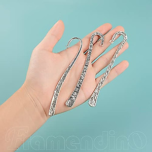 Framendino, 12 Pack Metal Bookmark Hairpin Hook Antique Tibetan Silver Carved Hook Bookmarks with Loop for Crafting