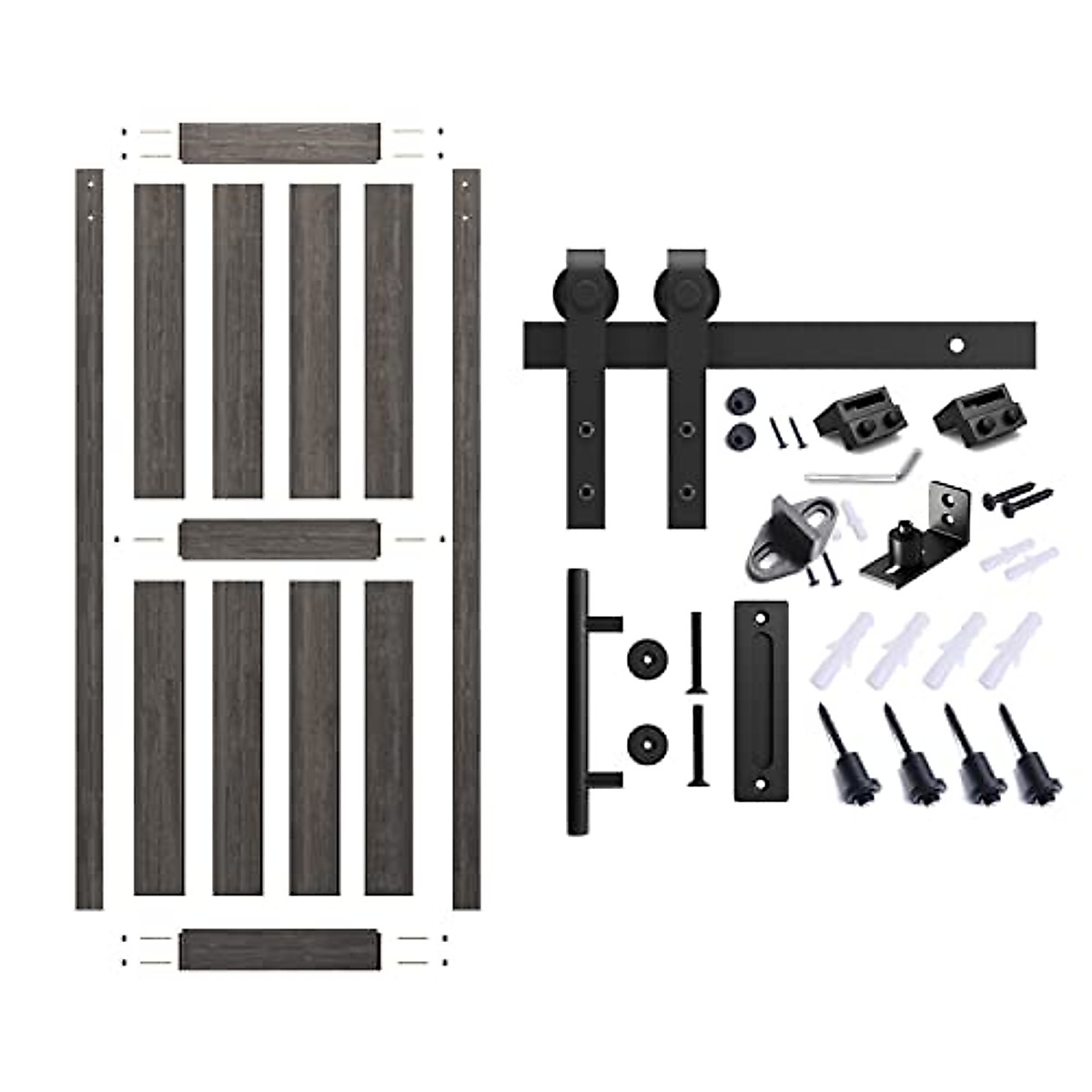 ALAMEDADT 30''x84'' Sliding Barn Door with 5 Ft Barn Door Hardware Kit& Handle& Floor Guides,Pre-Drilled Holes Easy Assembly - Include Installation Manual, Water-Proof PVC Surface, H-Frame, Grey