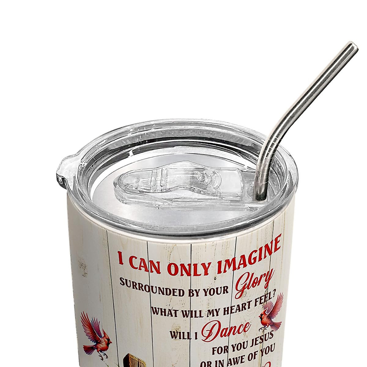 20oz Red Cardinal Bird Faith Tumbler, I can only Imagine, Religious, Christian Gifts, Coffee Thermos for Women, Stainless Steel Double Wall Vacuum Insulated Coffee Mug, Travel Cup with Lid