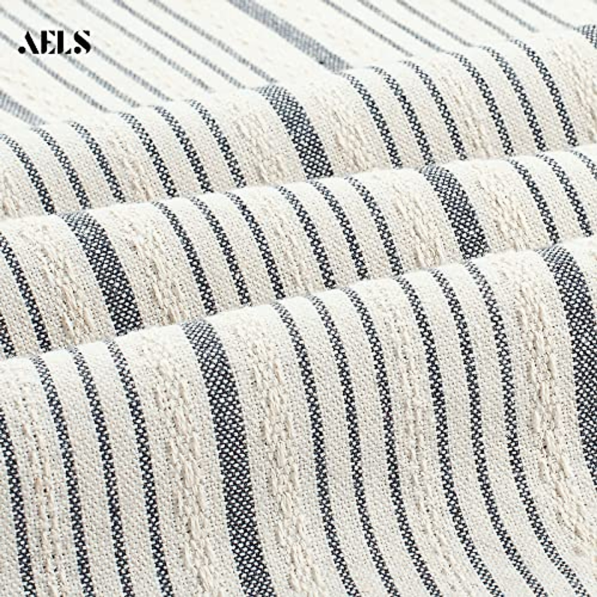 AELS Farmhouse Hanging Laundry Hamper with 2 Hooks, Washable Beige & Stripes Linen Laundry Bag with Zipper & Wide Open Top, Over the Door Organizer for Dirty Clothes, Space Saving Storage