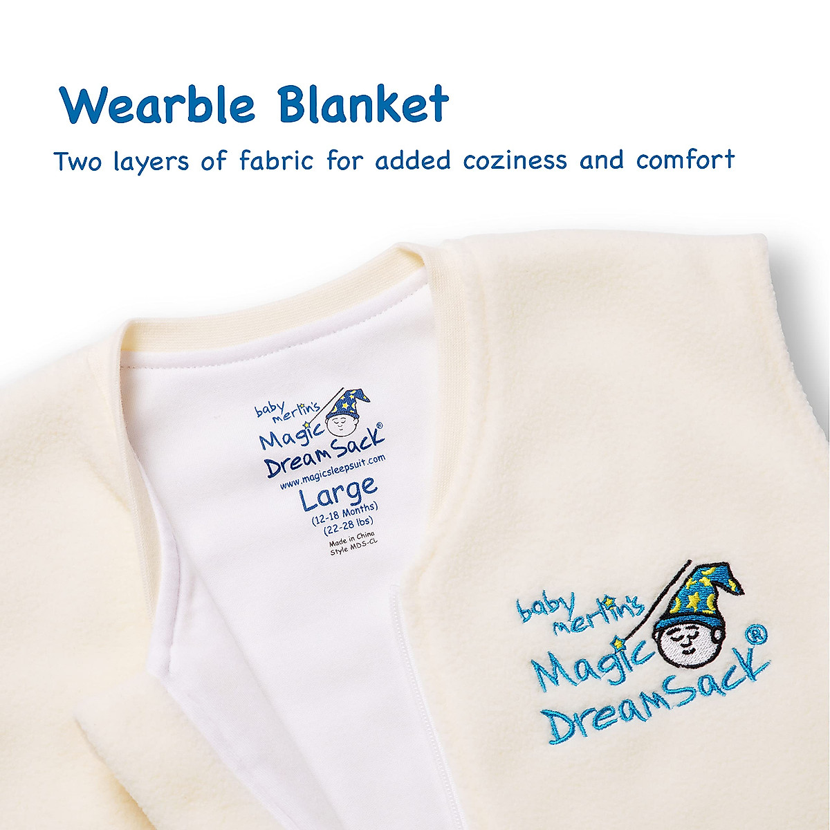 Baby Merlin's Magic Dream Sack Walker - Microfleece Baby Wearable Blanket - Cream - Baby Sleep Sack 12-18 Months