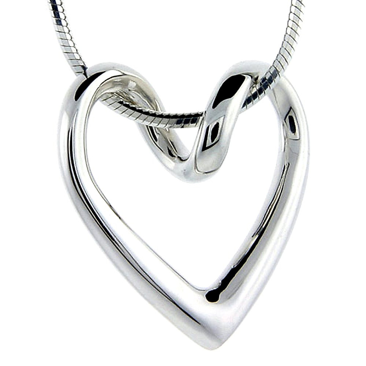 Sterling Silver Floating Heart Necklace Flawless Quality, 3/4 x 3/4 inch wide