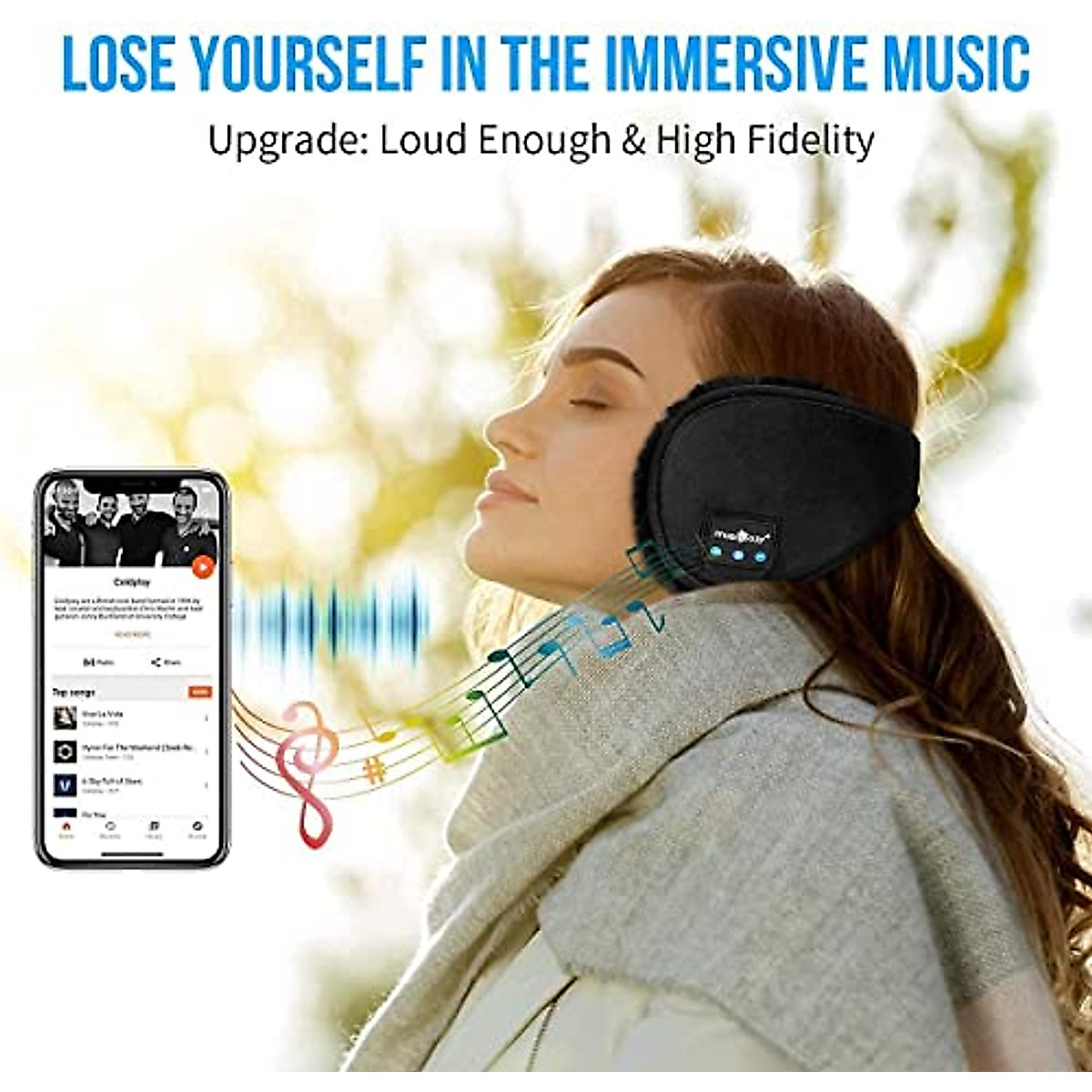 MUSICOZY Ear Warmers Earmuffs Sleep Headphones Bluetooth Headband Eye Mask Sleeping Earbuds for Winter Side Sleepers Workout Running Insomnia Travel Yoga Office Cool Gadgets Tech Unique Gifts, 2 Pack