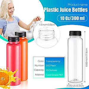Tanlade 200 Pack Plastic Juice Bottles with Caps Clear Reusable Drink Containers with Caps Empty PET Beverages Bottles Bulk for Juicing Smoothies Drinking Beverages Fridge (Black, 10 oz)
