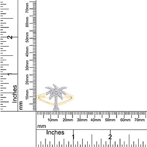 Jewel Zone US White Cubic Zirconia Palm Tree Shape Band Ring in 14k Yellow Gold Over Sterling Silver