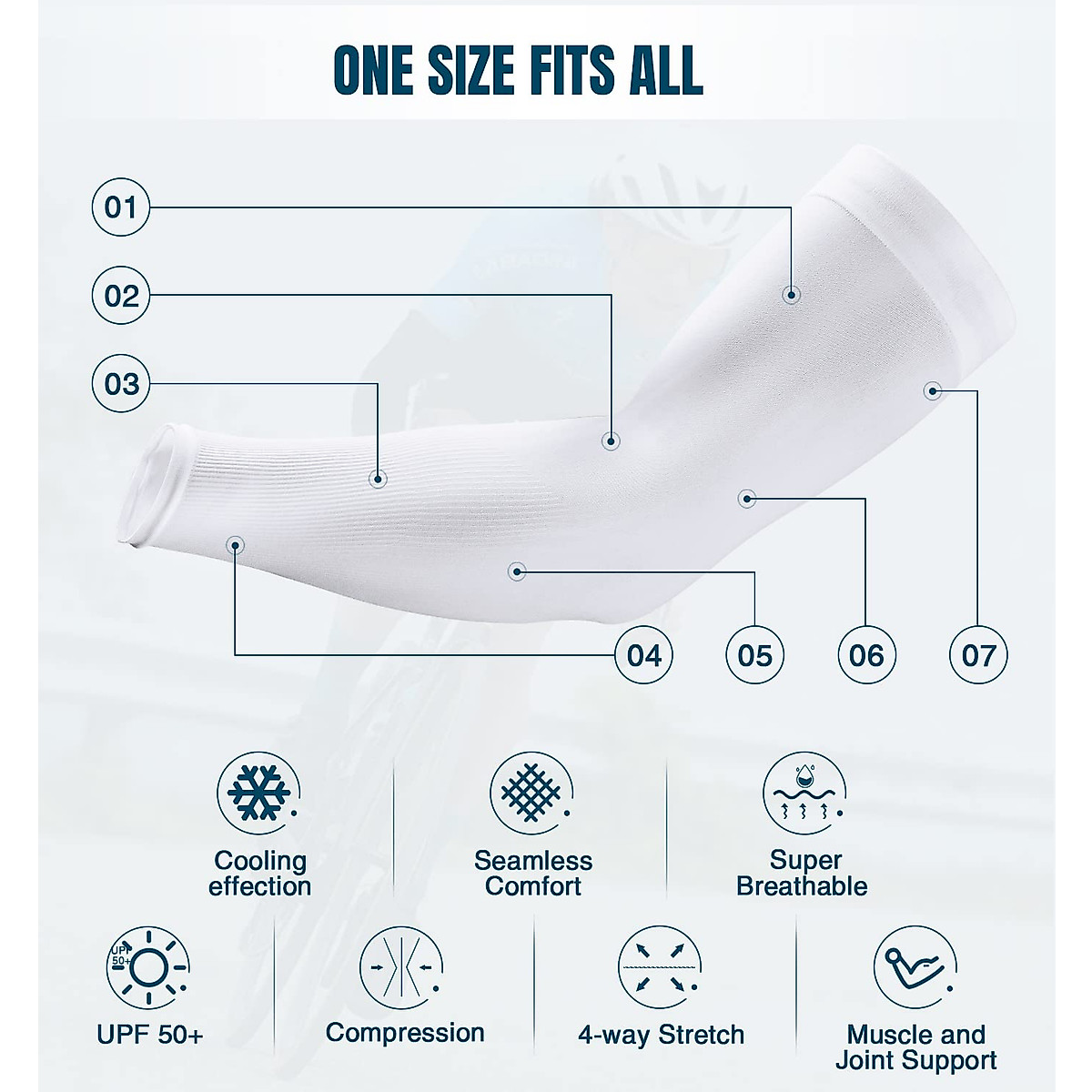 Aegend Sun Protection Cooling Arm Sleeves Sun Sleeves for Men & Women for Cycling, Running, Basketball, Football, Golf, Volleyball, Driving, White 2 Pairs