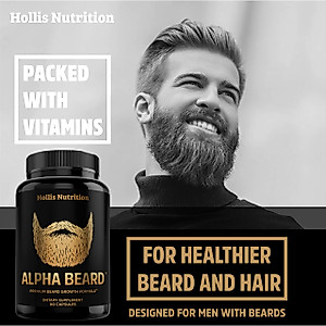 ALPHA BEARD Growth Vitamins | Biotin 10K MCG, OptiMSM®, goMCT®, BioPerine®, Collagen | Beard and Hair Growth Supplement for Men | Regrow Stronger, Thicker, Healthier Facial Hair - For All Hair Types