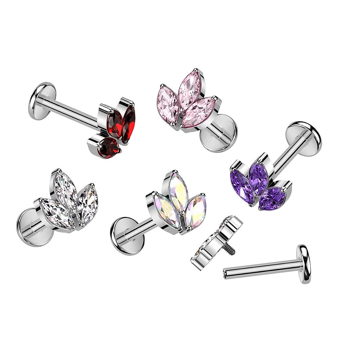 Pierced Owl 16GA F136 Implant Grade Titanium Internally Threaded CZ Crystal Marquise Top Flat Back Stud (Purple)