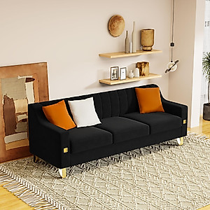 STORFENBOR 83'' Velvet Sofa, Chesterfield Velvet Upholstered Mid-Century Modern Loveseat, Ring Anti-Crash Design Armchair Feet, 3 Seat Living Room Apartment Large Comfort Sofa (Beige)