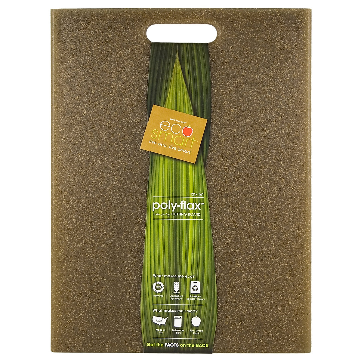 Architec EcoSmart PolyFlax Cutting Board, Brown, 12" by 16", Recycled Plastic and Flax Husk, Made in the USA by