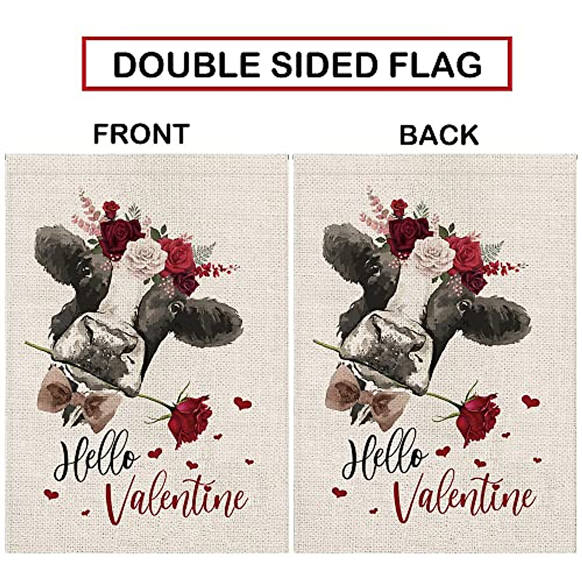 Welcome Valentine's Day Garden Flag Cow Rose Flower 12.5 x 18 Inch Vertical Double Sided Flag Holiday Outside Yard Decoration Anniversary Wedding Farmhouse Valentines Day Decor