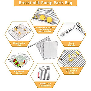 BABEYER Wet Dry Bag for Breast Pump Parts Storage, Waterproof Pump Parts Bag with Place Mat for Moms Pumping at Work-Straps