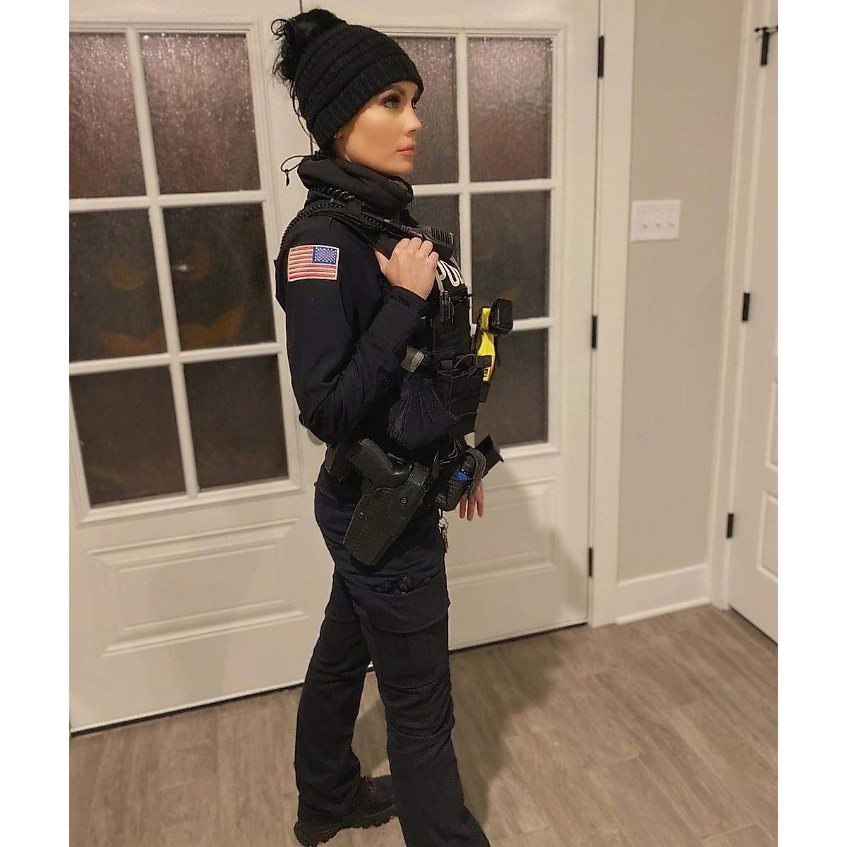 Funky Junque Solid Ribbed BeanieTail Messy Bun High Ponytail Beanie - Black