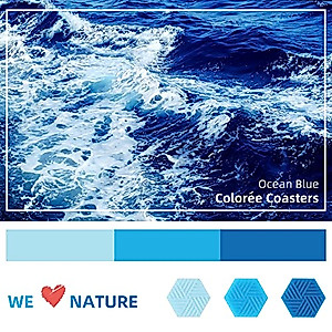 Dirani Design Colorée Coasters(Ocean Blue) for Drinks, Coffee Table Cute Silicone Non Absorbent Outdoor Modern Hexagon Cup Cool Farmhouse, Dishwasher Safe, House Warming Gifts New Home