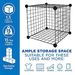 Work-It! Wire Storage Cubes, 9-Cube Metal Grid Organizer | Modular Wire Shelving Units, Stackable Bookcase, DIY Closet Cabinet Organizer for Home, Office, Kids Room | 14" W x 14" H, Black