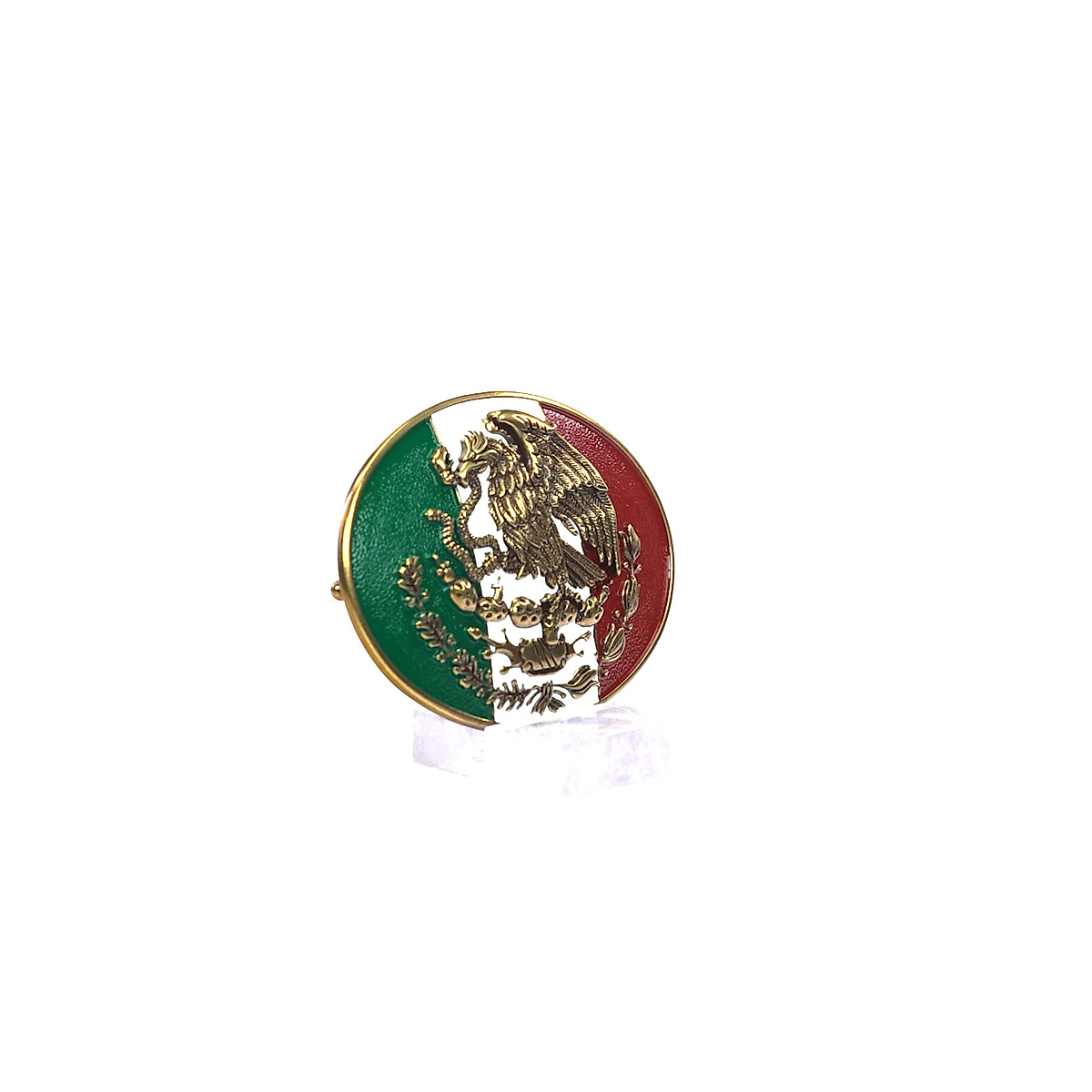 ARIAT Antique Gold Oval Buckle with Mexican Flag Colors and Gold Eagle Motif, Smooth Edge, 3-3/4" x 2-7/8"