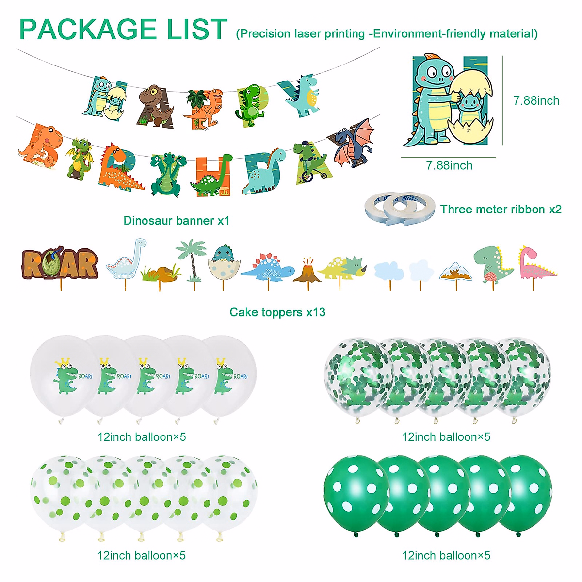 SEENS-Dinosaur Birthday Decorations Set - Birthday Gift for Kids -- 36 Pieces Birthday Party Decorations - Balloon Banner Cake Decoration"